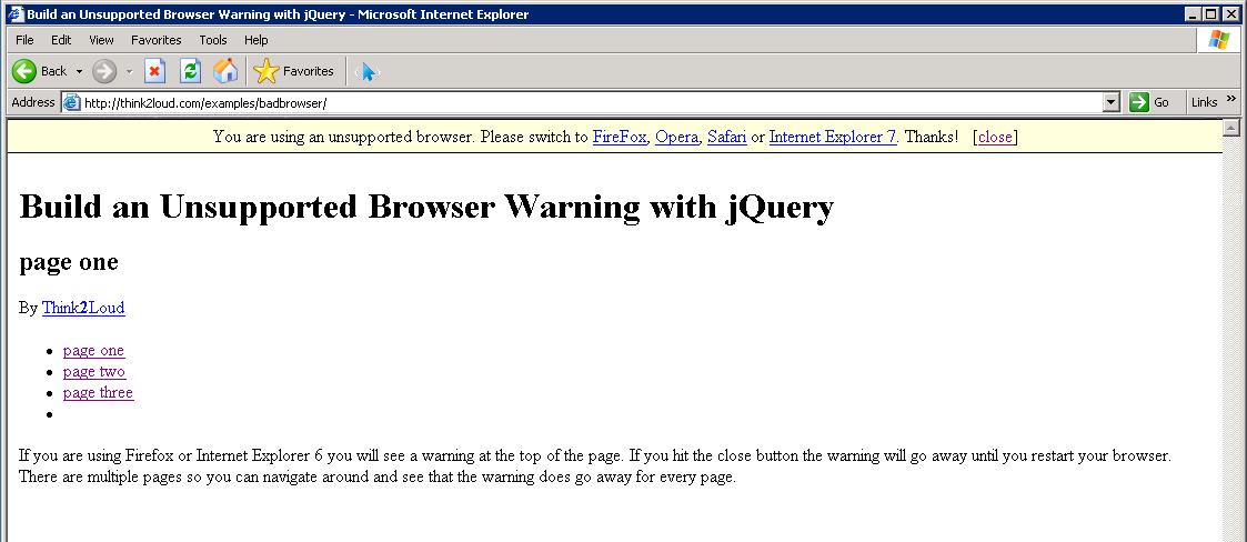 Build an Unsupported Browser Warning with jQuery – Think2Loud